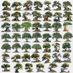 Trees Watercolor, 216 Tree Watercolor, Medieval Trees Bundle Clipart ...