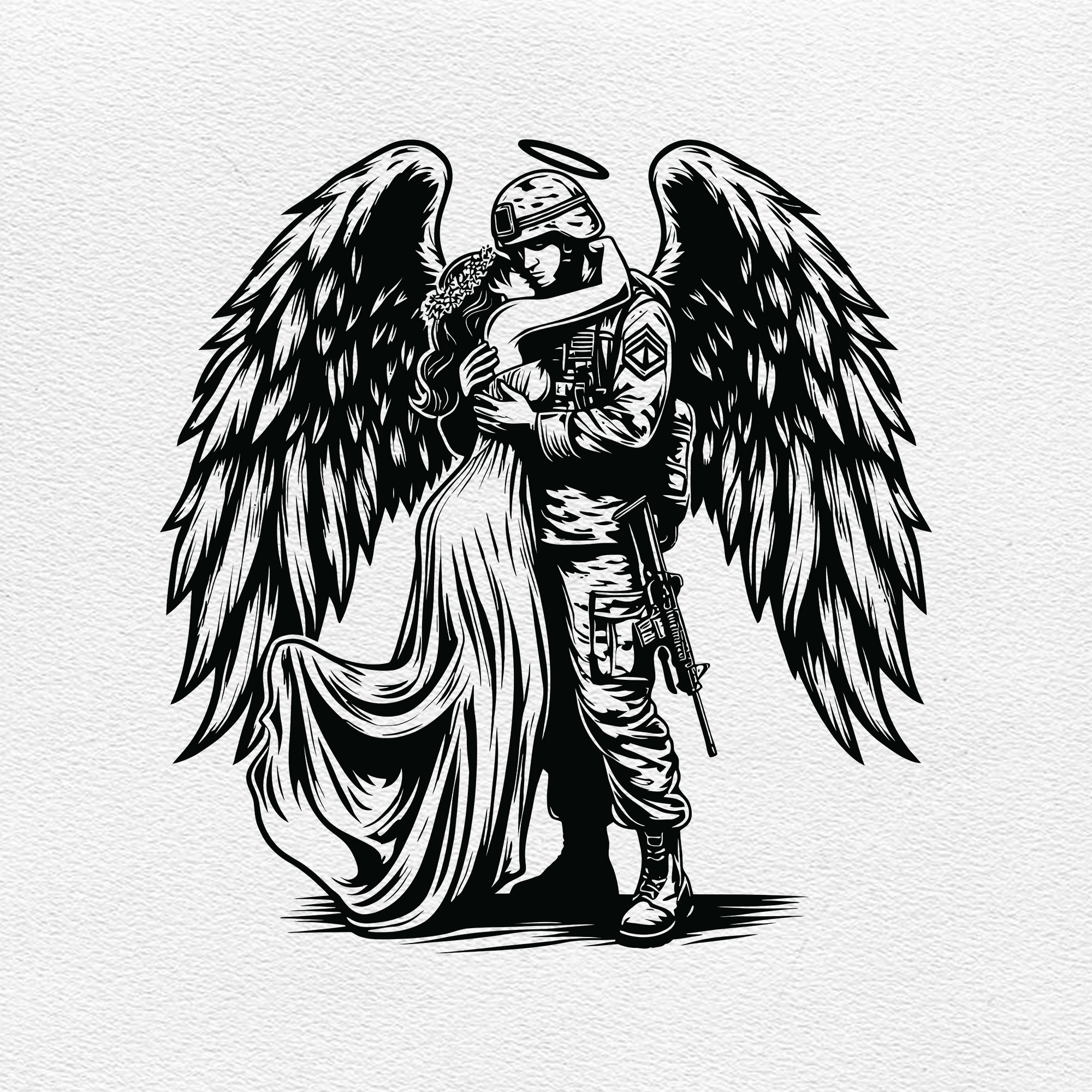 Angel Soldier Hug Wife SVG, Angel SVG, Wings Svg, Soldier Angel Couple ...