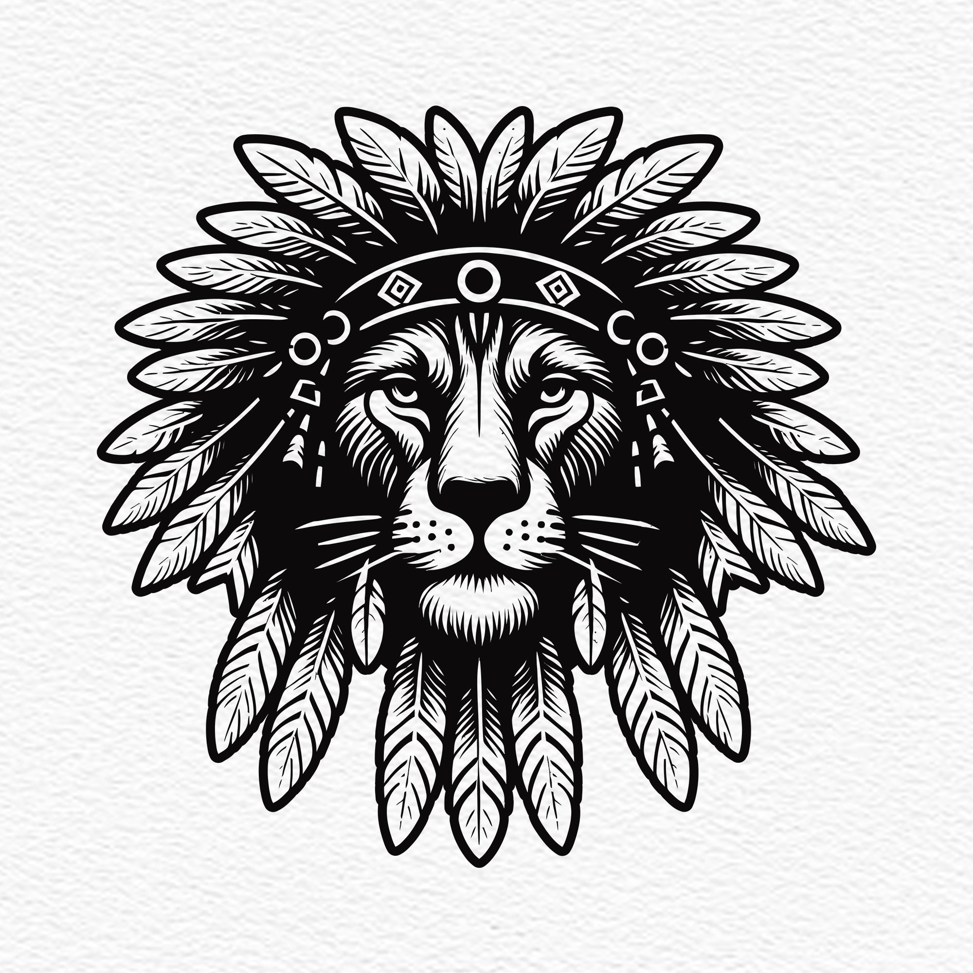 Native American Lion SVG, Lion Head SVG, Native Animal Svg, Headdressed ...