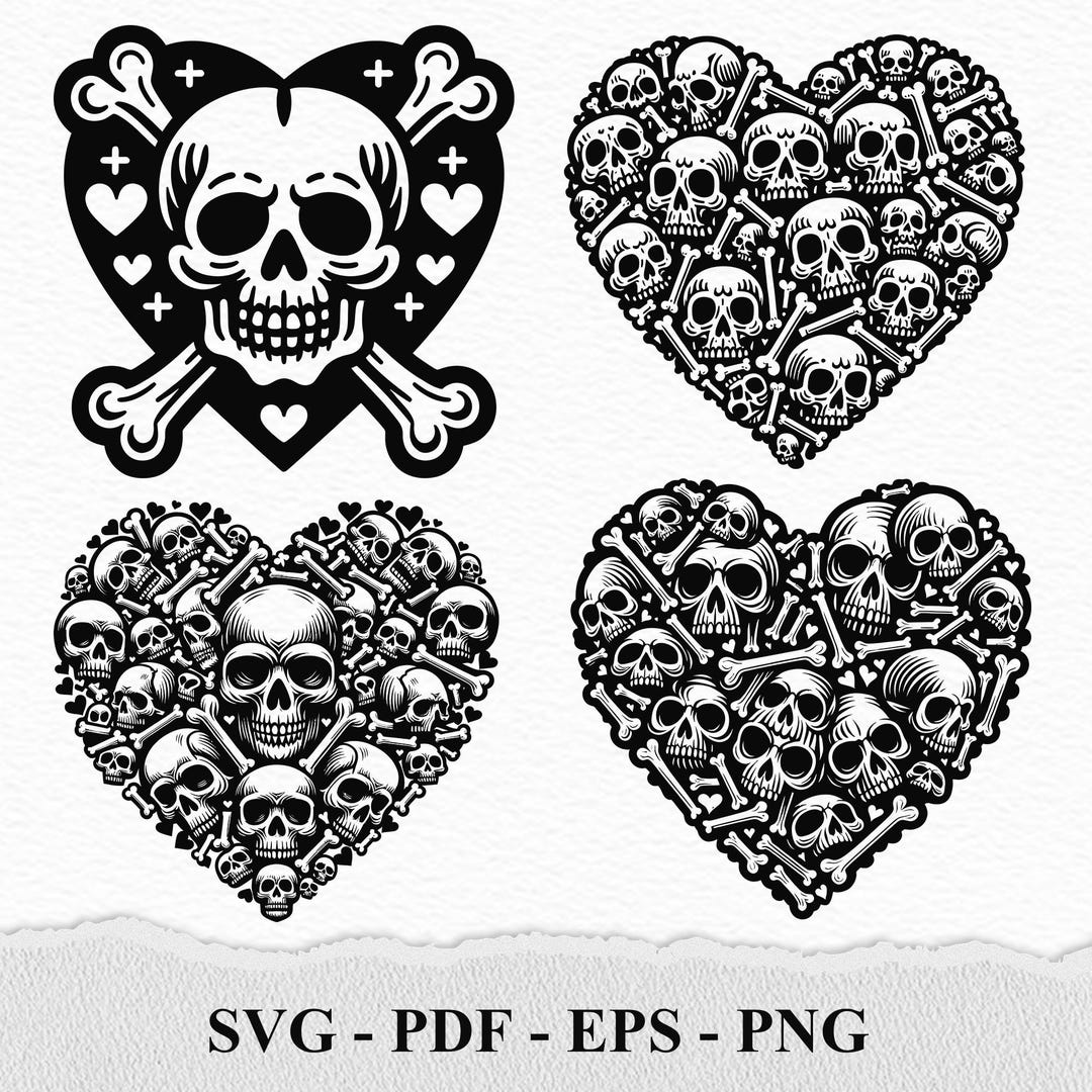 Skull Heart SVG: Gothic Romantic Skulls Clipart (digital Files) - Etsy