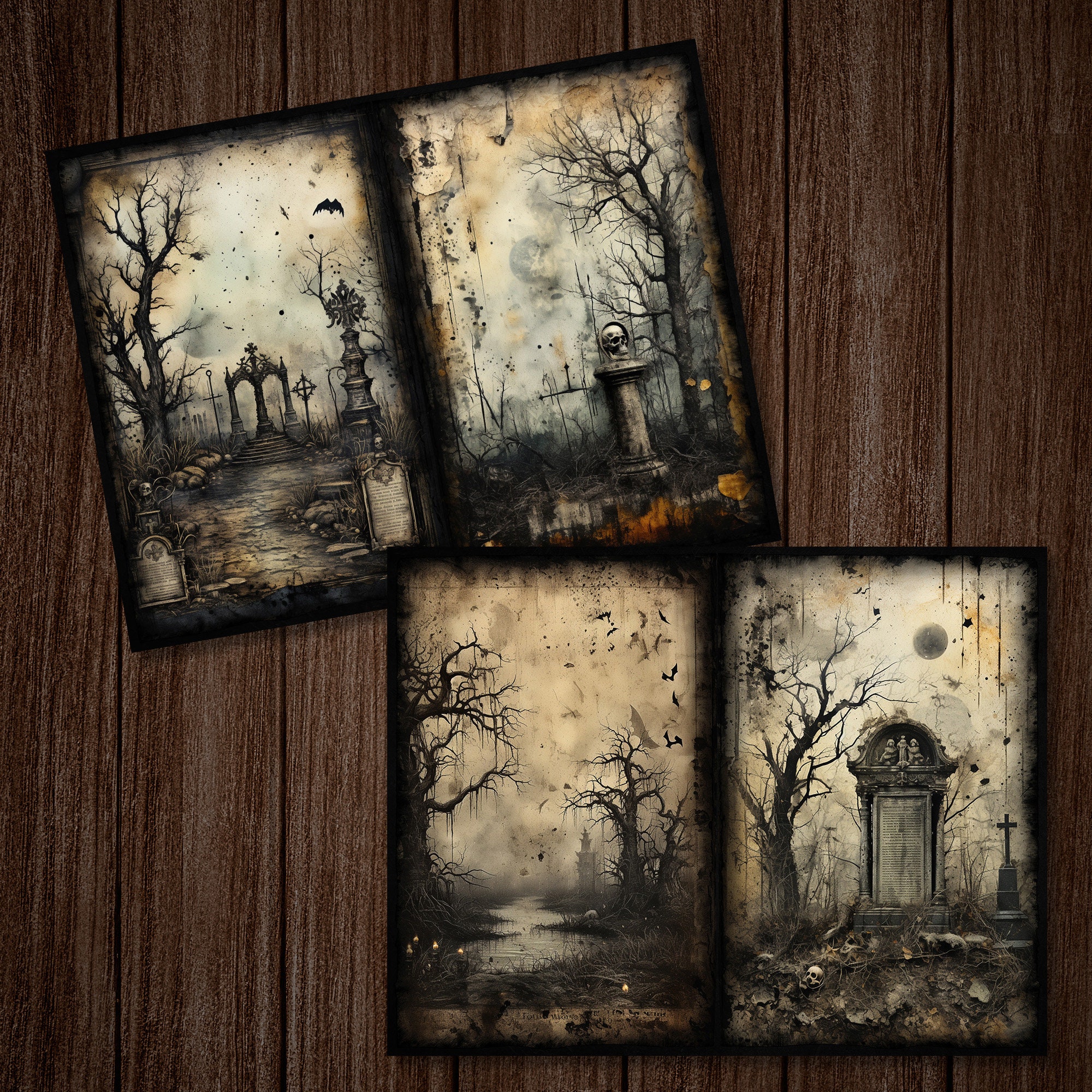 Gothic Graveyard Junk Journal Page, Gothic Cemetery, Dark Creepy ...