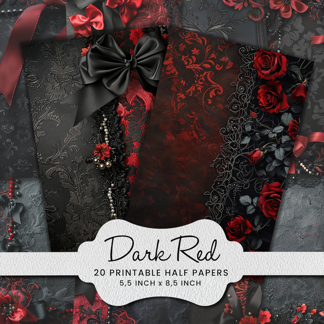 Gothic Lace Flowers Paper: Dark Red Collage Printable (digital Download ...