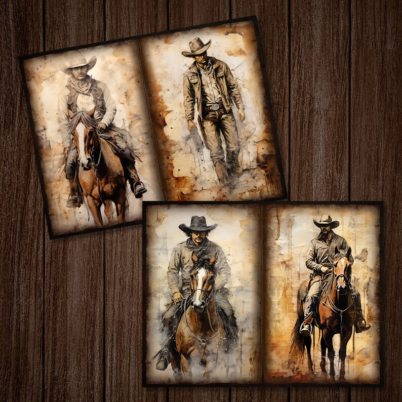 Western Cowboy Junk Journal Page, Cowboy Watercolor Clipart, Cowboy ...