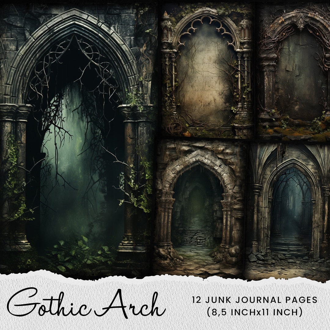Gothic Arch Stone Junk Journal Page, Gothic Arch, Dark Arch, Mystic ...