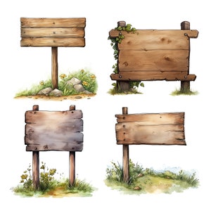 Watercolor Rustic Wood Sign Clipart: 26 PNG Designs (digital Download ...