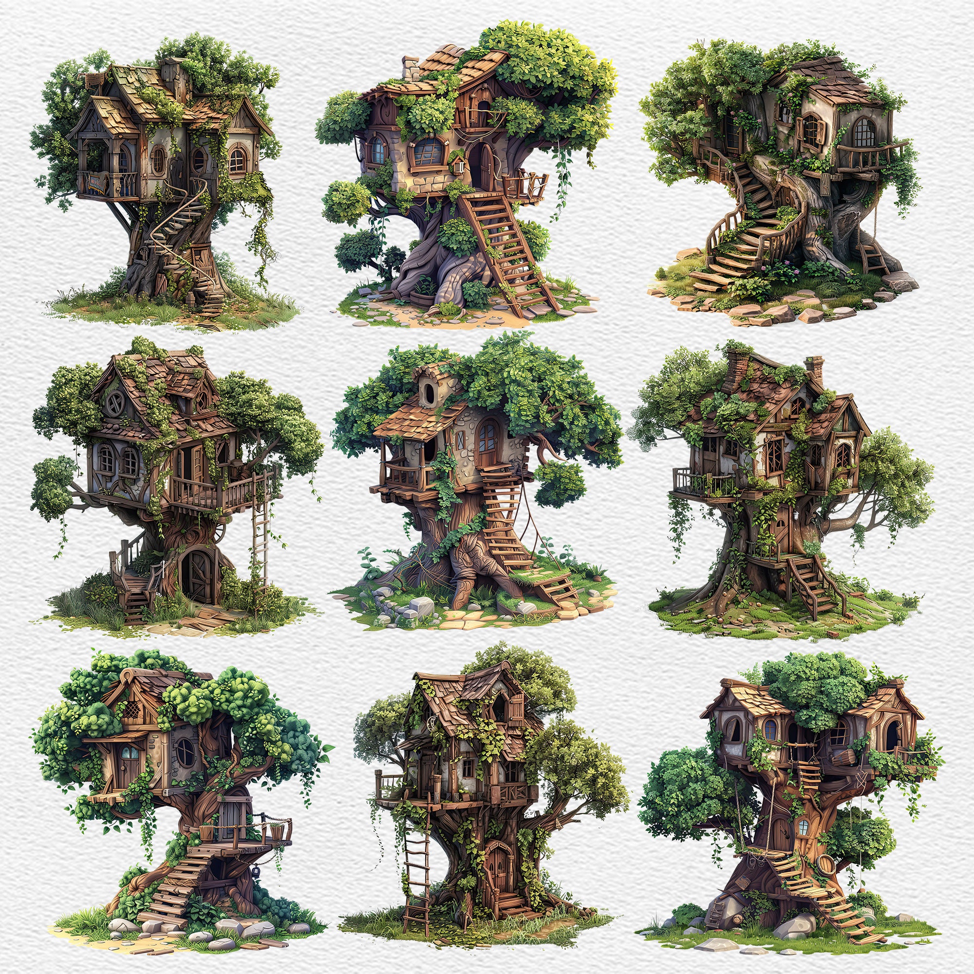 Tree House Watercolor, 65 Tree Cottage Clipart, Forest House, Tree ...
