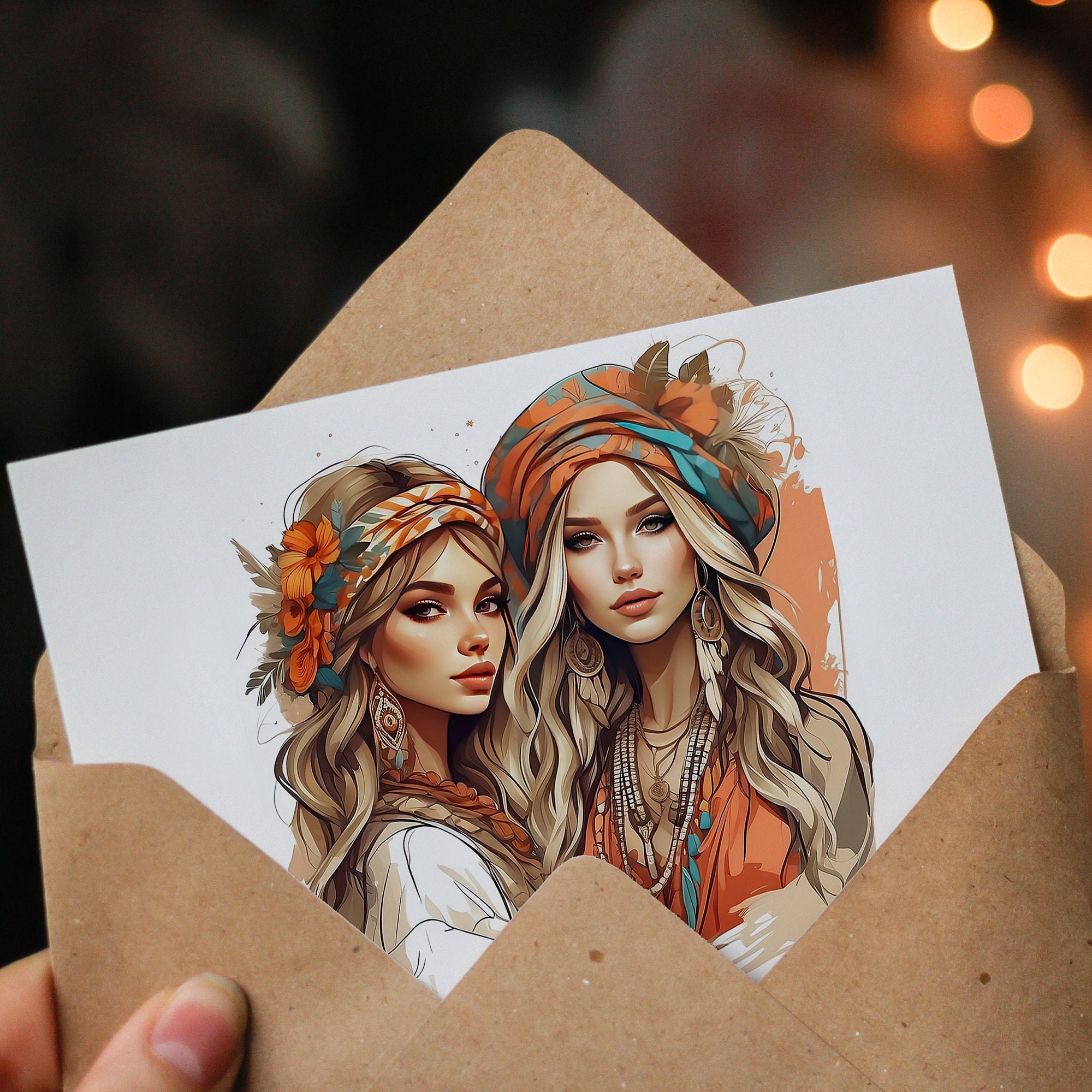 Boho Girls Clipart, Bohemian Girls, Boho Girls Printable Wall Art, Boho ...