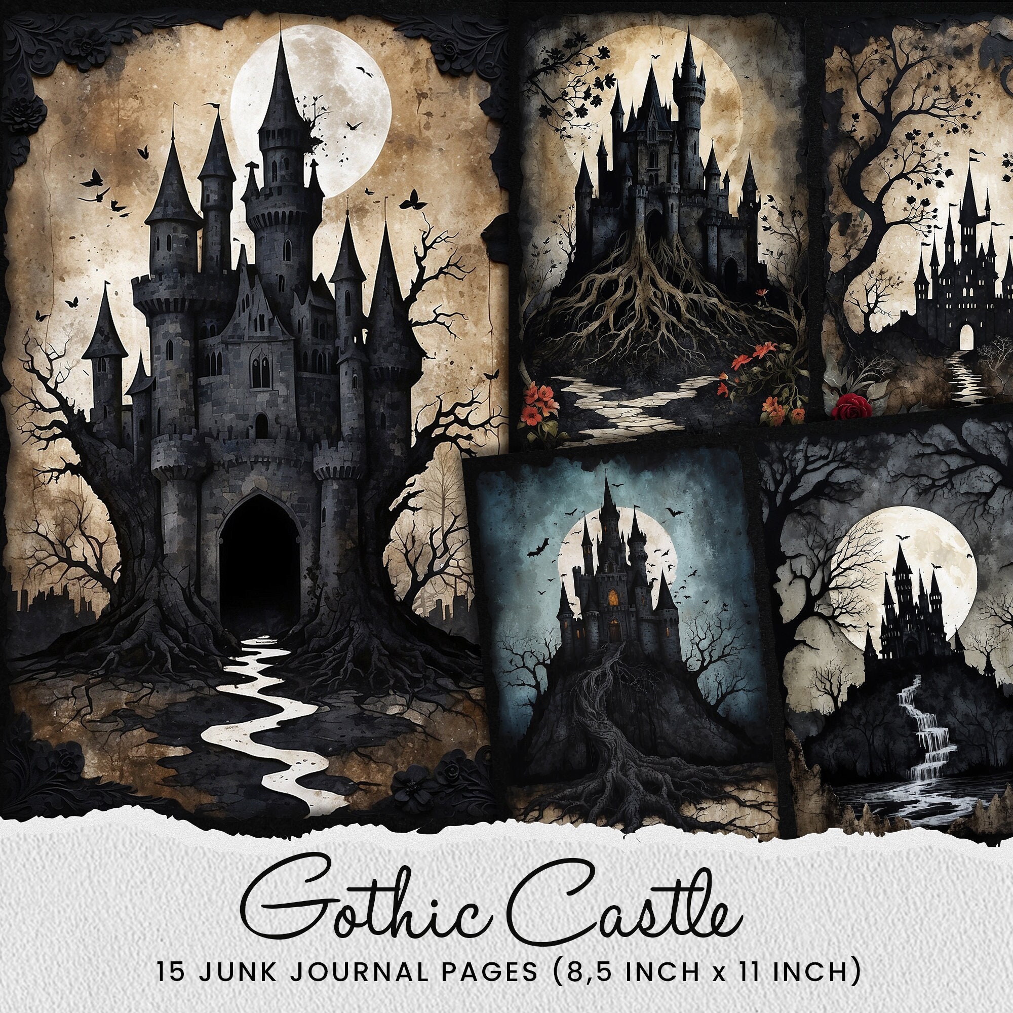 Dark Gothic Castle Junk Journal Pages, Gothic Castle Journal Scrap Paper, Journal Kit, Castle ...