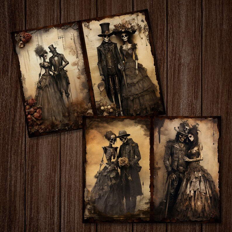 Romantic Skeleton Junk Journal Page, Skeleton Couple, Gothic Couple ...