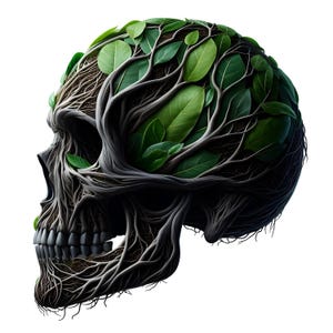 Skull Clipart, Skull Roots Twigs, Skull Nature, Leaf Branch Skull ...