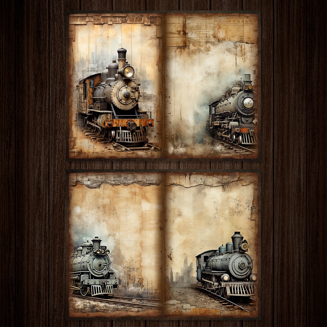 Old Train Junk Journal Page, Old Steam Train, Locomotive, Old Steam ...
