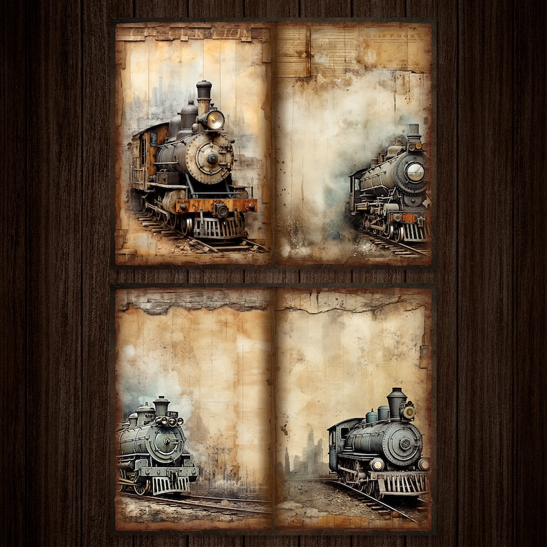 Old Train Junk Journal Page, Old Steam Train, Locomotive, Old Steam ...