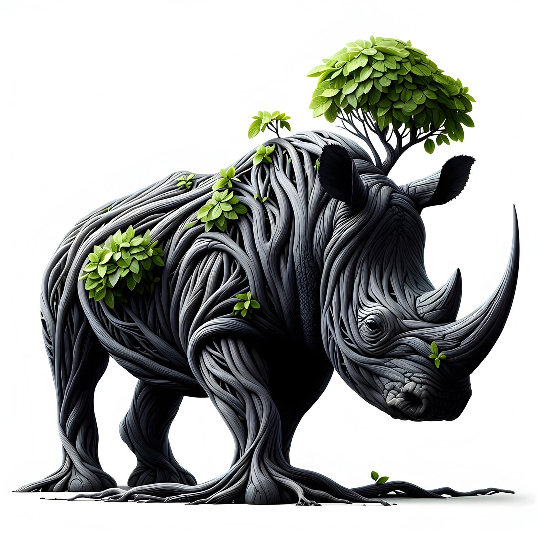 Rhino Clipart, Rhino Roots Twigs, Rhino Nature, Leaf Branch Rhino ...
