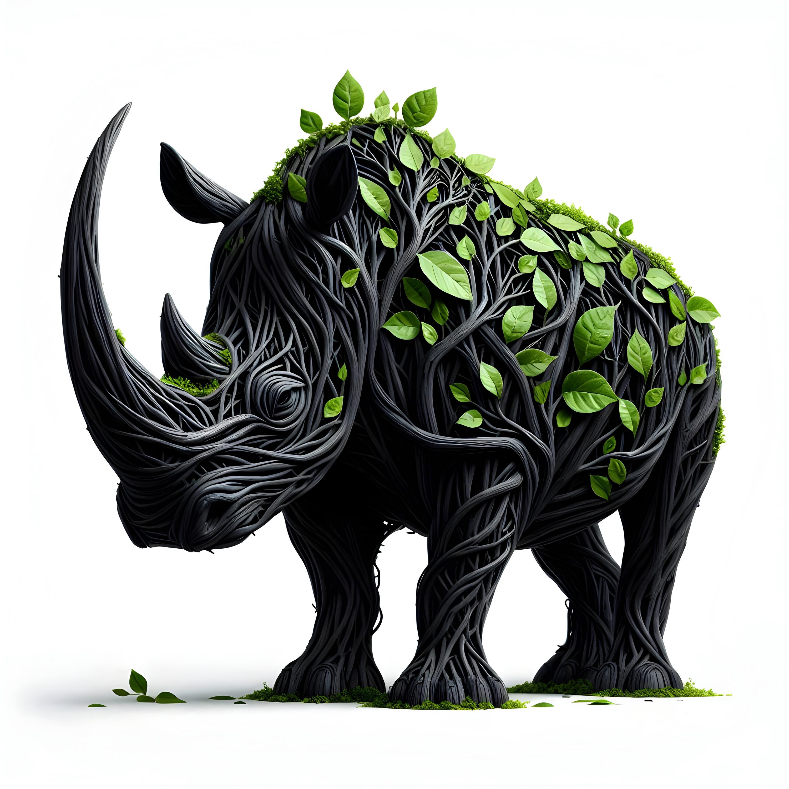 Rhino Clipart, Rhino Roots Twigs, Rhino Nature, Leaf Branch Rhino ...