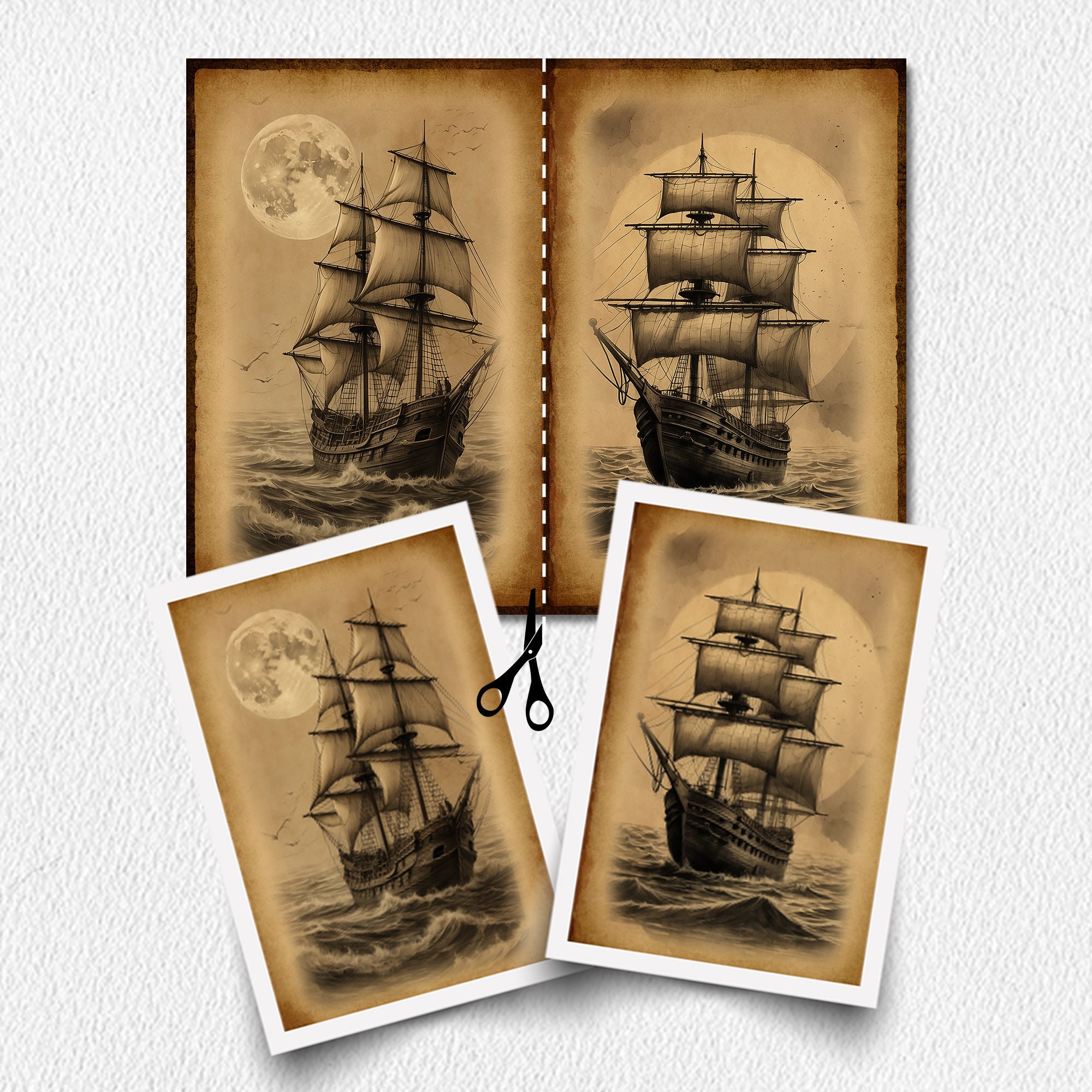Pirate Junk Journal Pages, Old Ship Printable, Pirates Ship Digital ...