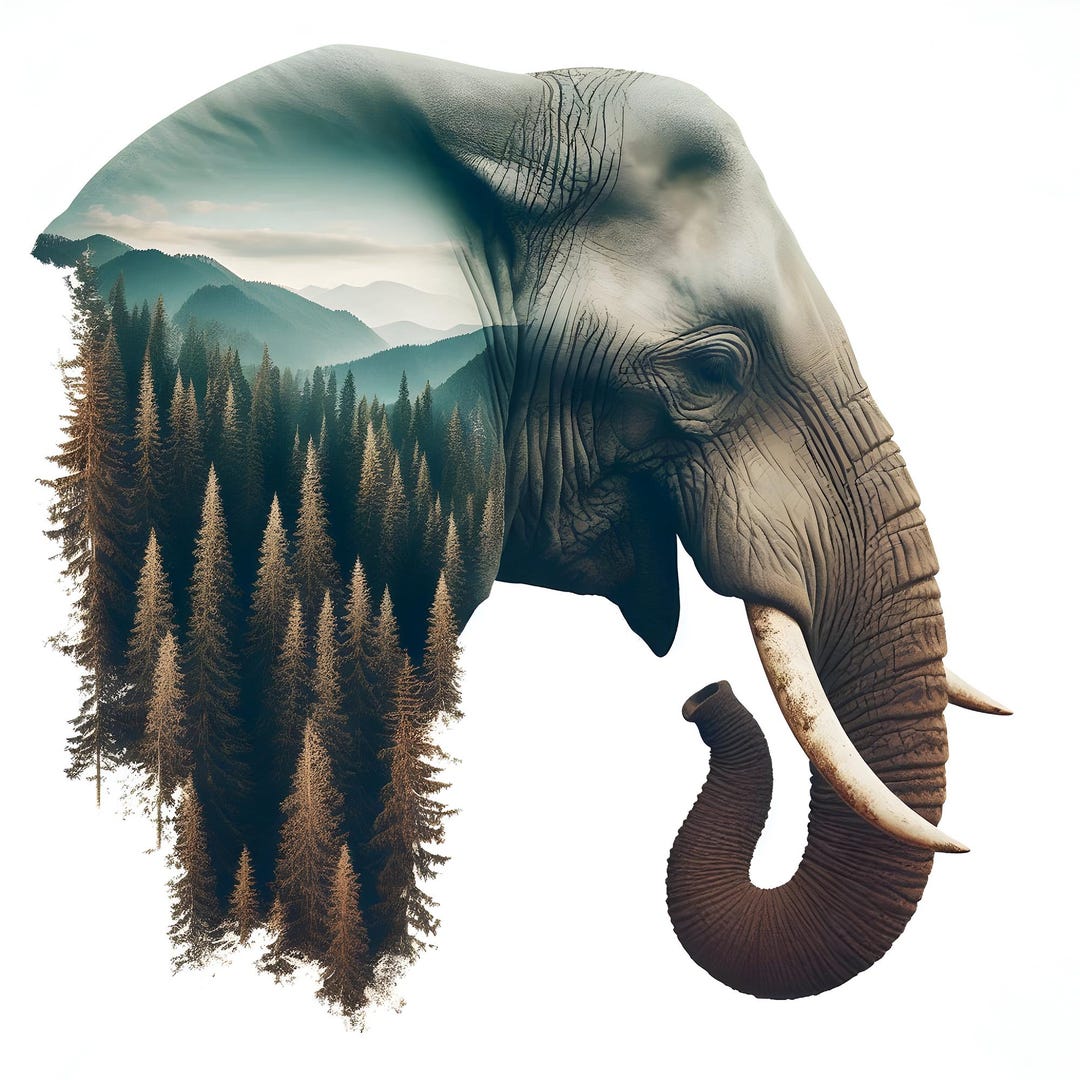 Elephant Double Exposure Clipart, Majestic Elephant, Elephant Wildlife ...