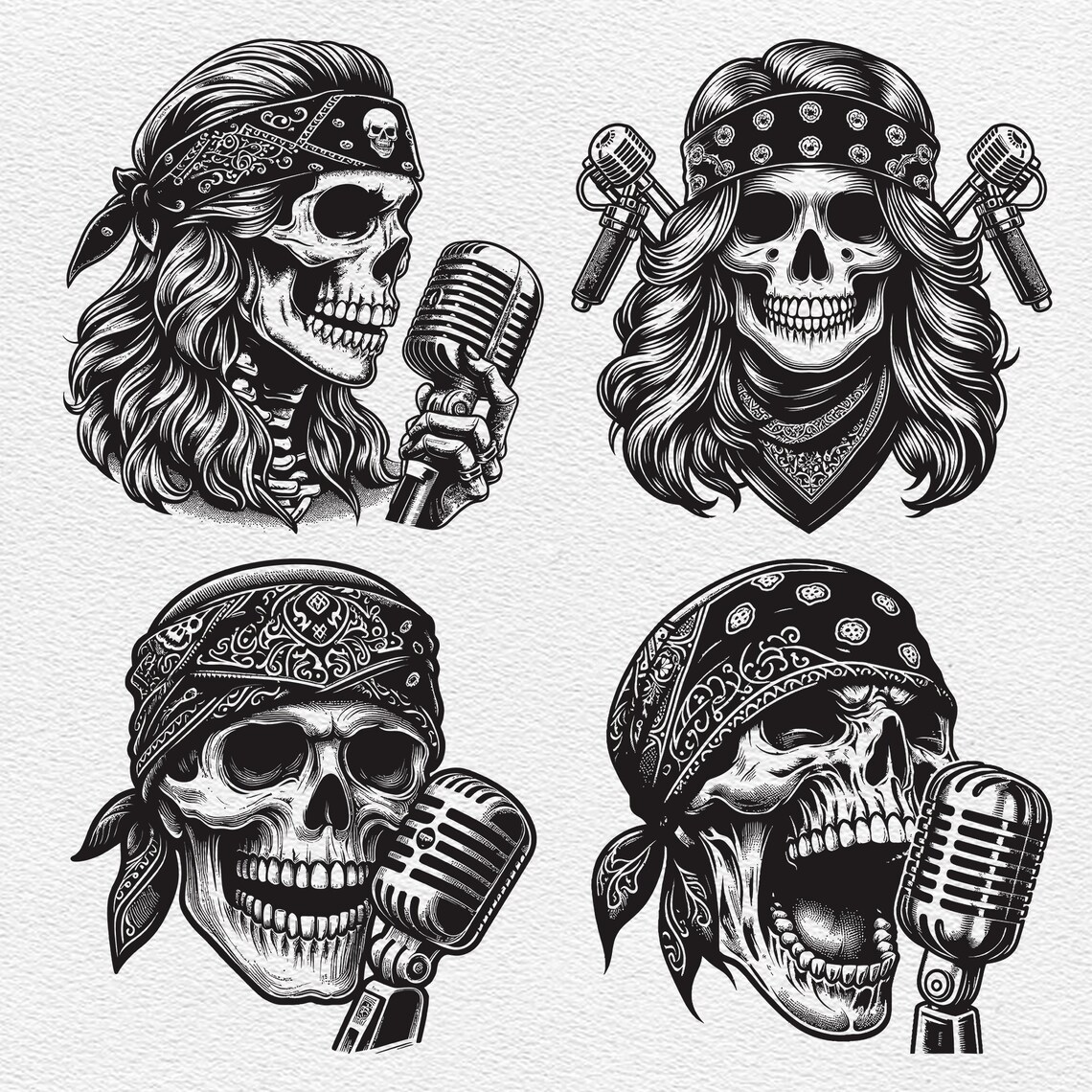 Skull Rocker SVG, Lady Rocker Skull SVG, Punk Rock Skull, Rock and Roll ...