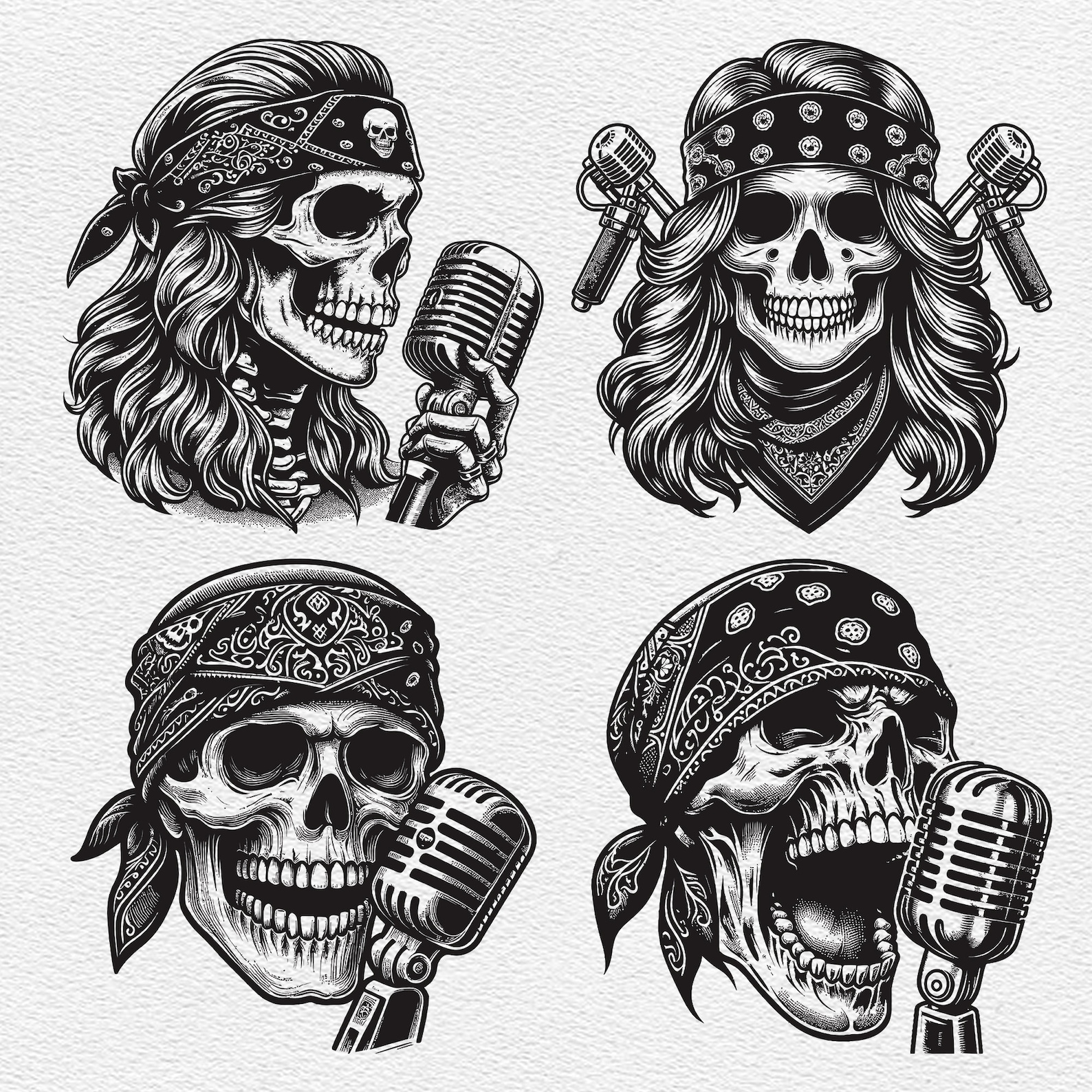 Skull Rocker SVG, Lady Rocker Skull SVG, Punk Rock Skull, Rock and Roll ...
