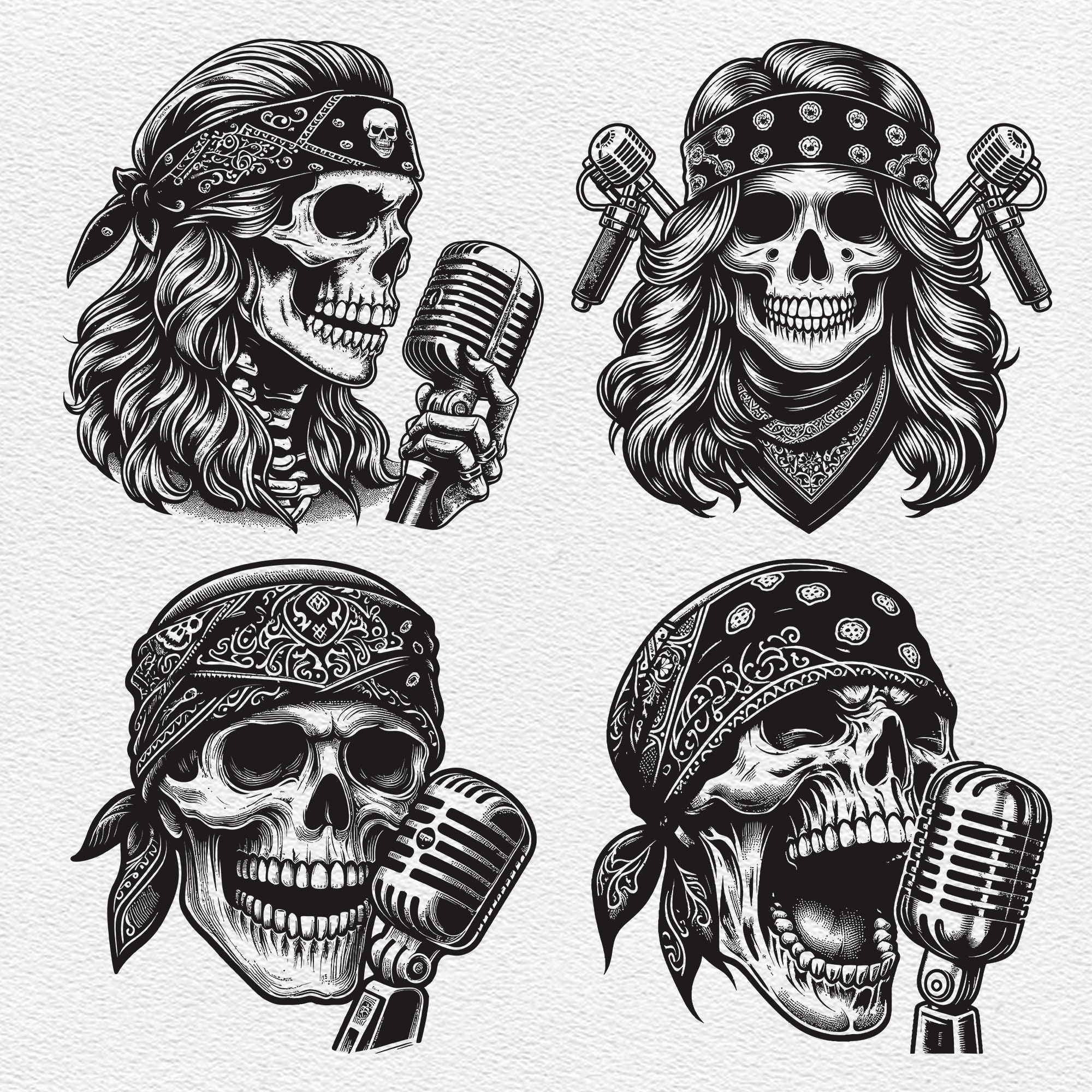 Skull Rocker SVG, Lady Rocker Skull SVG, Punk Rock Skull, Rock and Roll ...