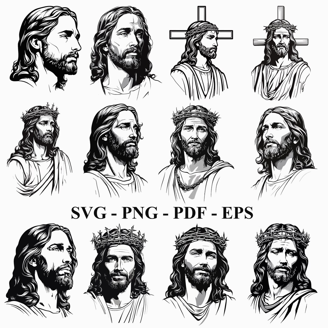 Jesus Face SVG Bundle: Christian Silhouette Clipart (digital Download ...