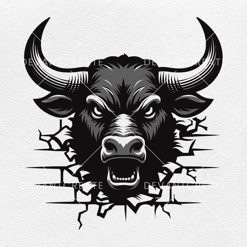 Toro enojado SVG, Paquetes de toro SVG, Toro en pared agrietada SVG ...