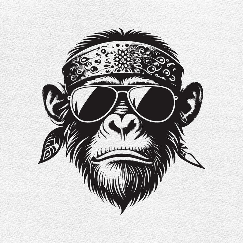 Monkey Rock Star SVG, Monkey Head Svg, Funky Monkey Svg, Cool Monkey ...