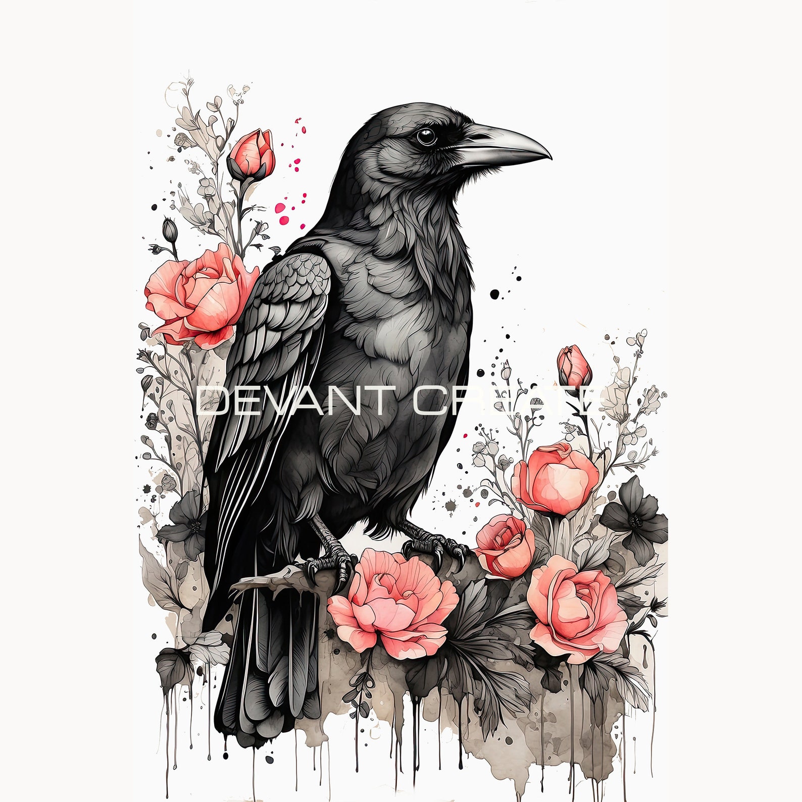 Raven Flowers Clipart Gothic Ravens Crow Flowers Watercolor - Etsy