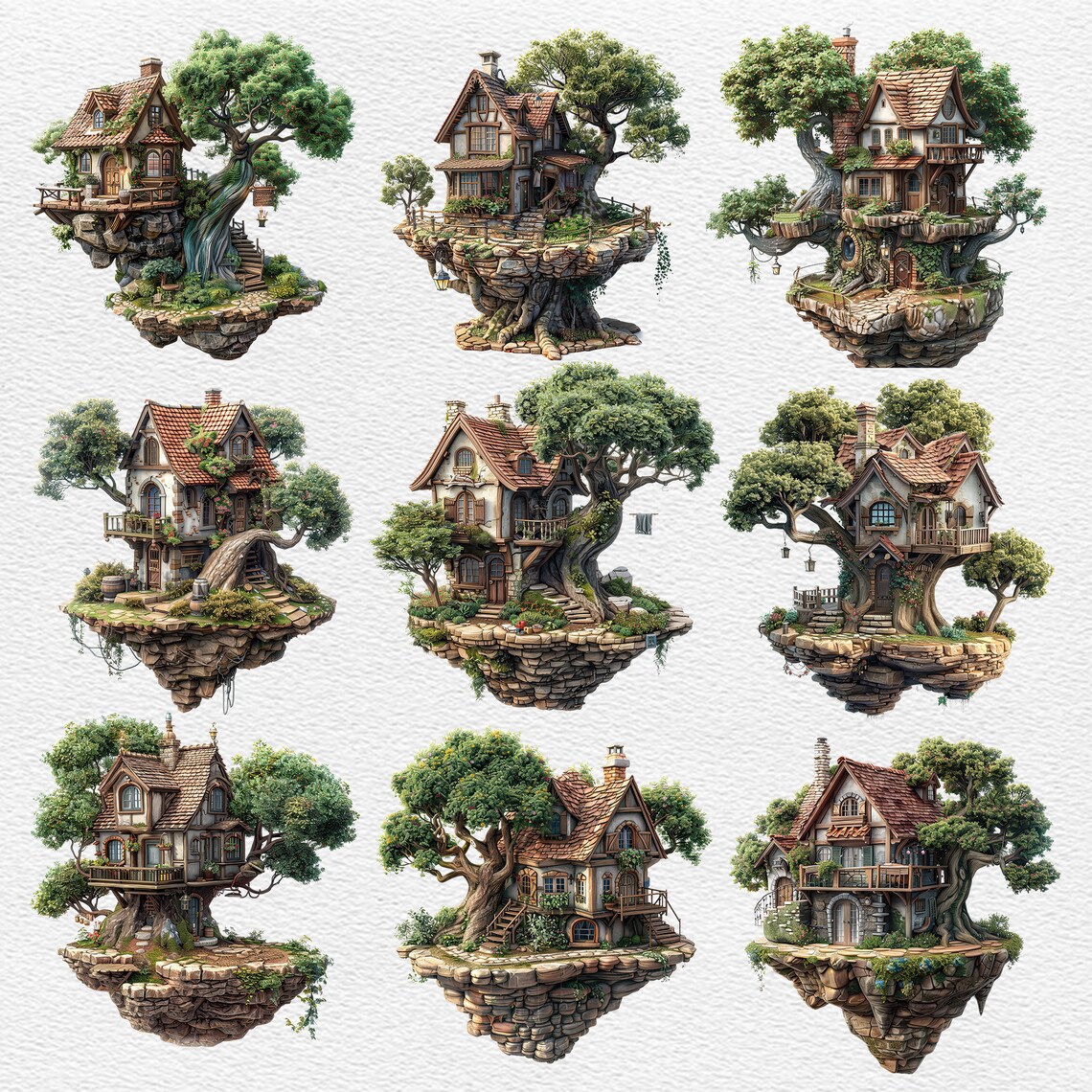 Island House Clipart: 40 Floating Stone Houses, Scrapbook Graphics ...