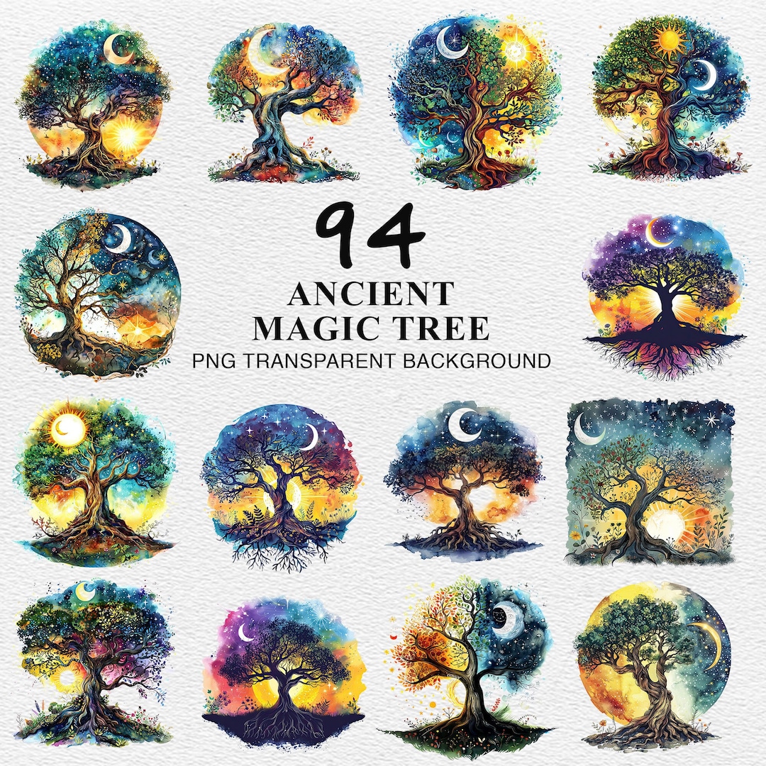 Magic Tree Watercolor, 94 Tree Watercolor, Ancient Magic Tree Bundle ...