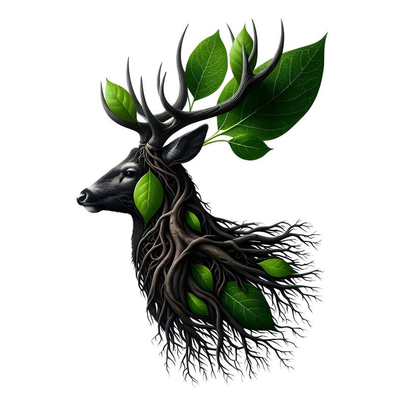 Floral Deer Clipart: Majestic Antlers, Roots & Leaves (PNG, JPEG) - Etsy