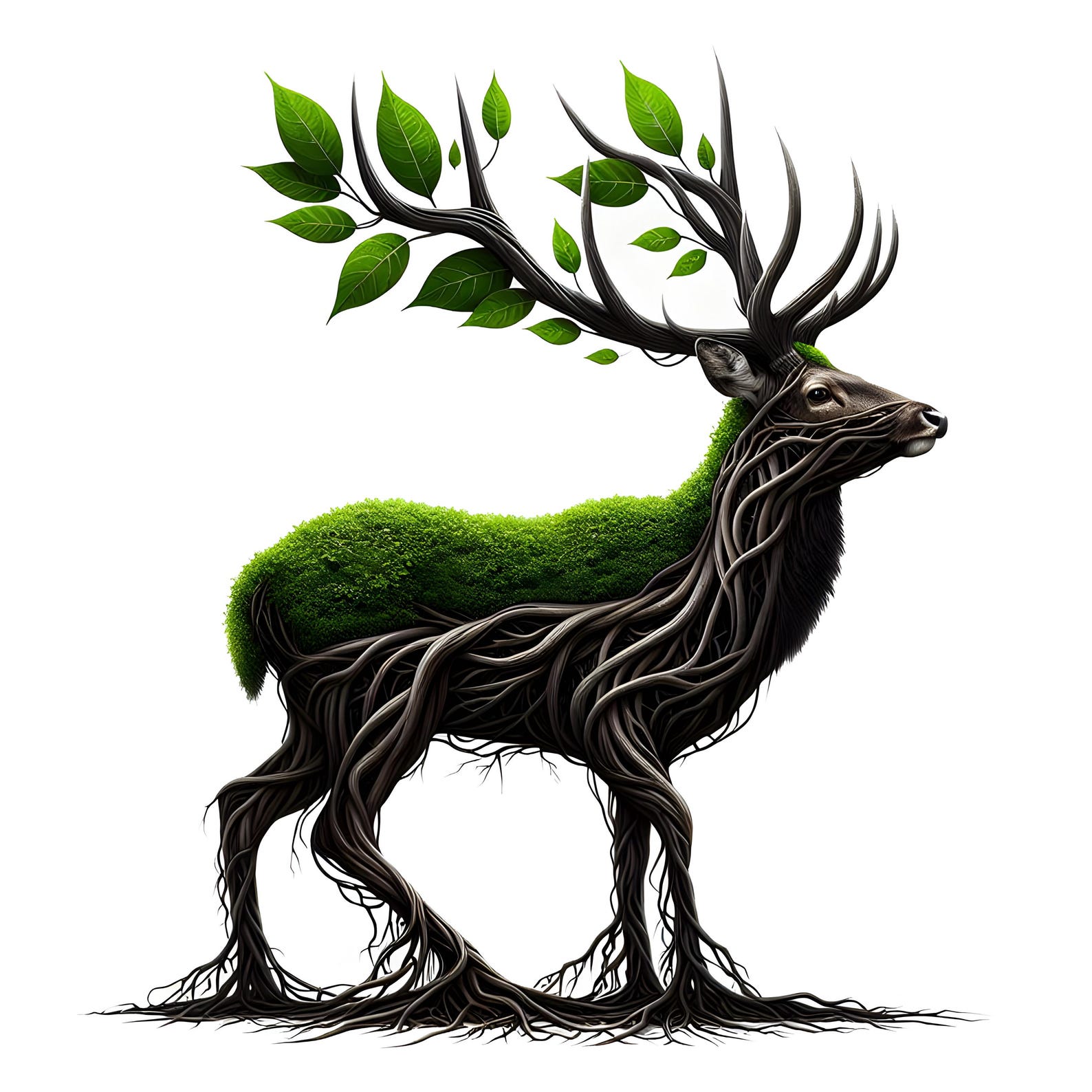 Floral Deer Clipart: Majestic Antlers, Roots & Leaves (PNG, JPEG) - Etsy
