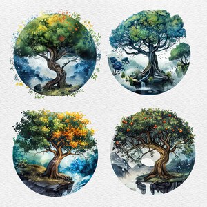 Trees Watercolor, 121 Tree Watercolor, Circle Trees Bundle Clipart ...