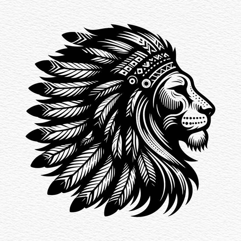 Native American Lion SVG, Lion Head SVG, Native Animal Svg, Headdressed ...