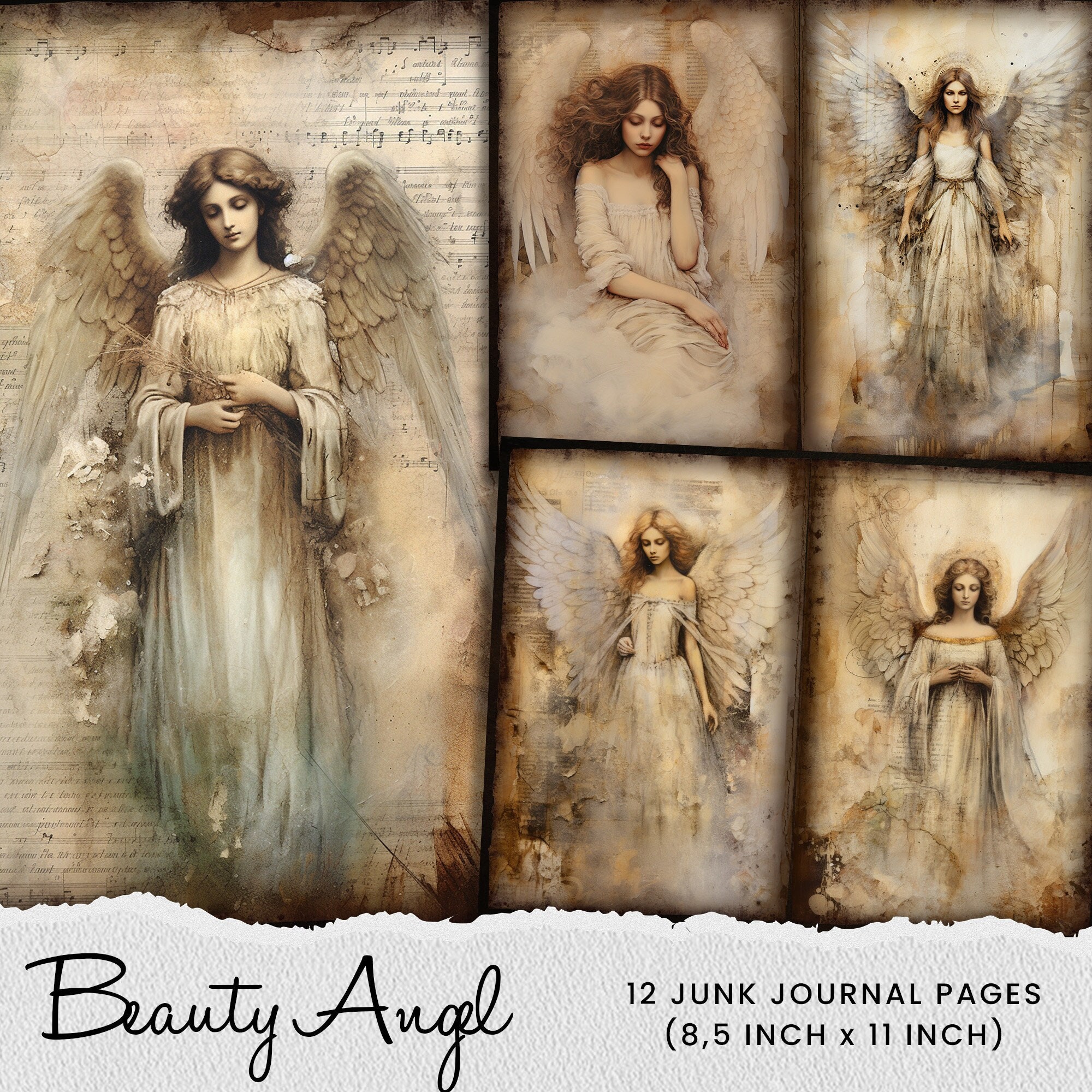 Beauty Angel Junk Journal Pages, Heavenly Angel, Angels Printable ...