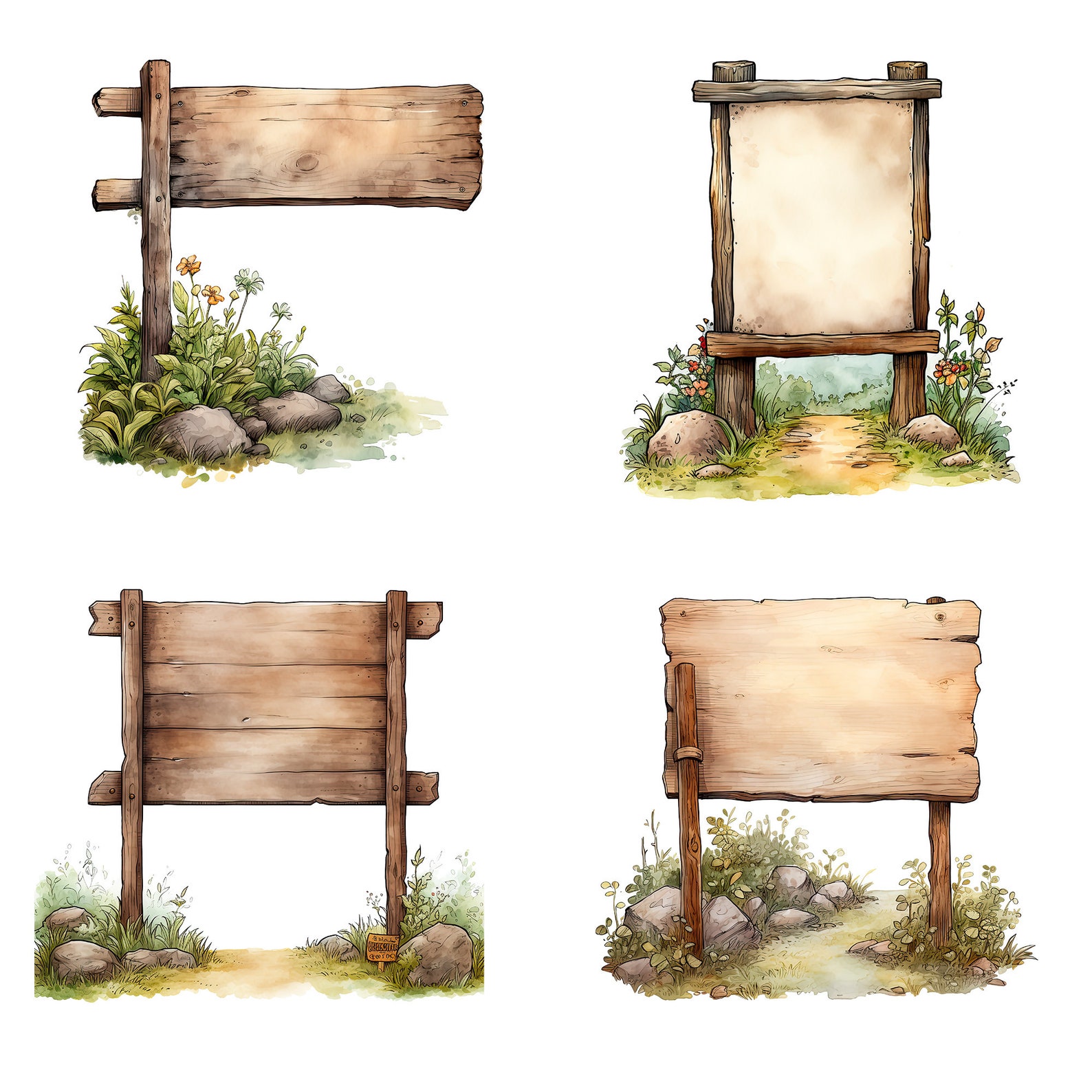 Wooden Sign Watercolor Clipart, 26 PNG Wooden Sign, Wood Sign ...