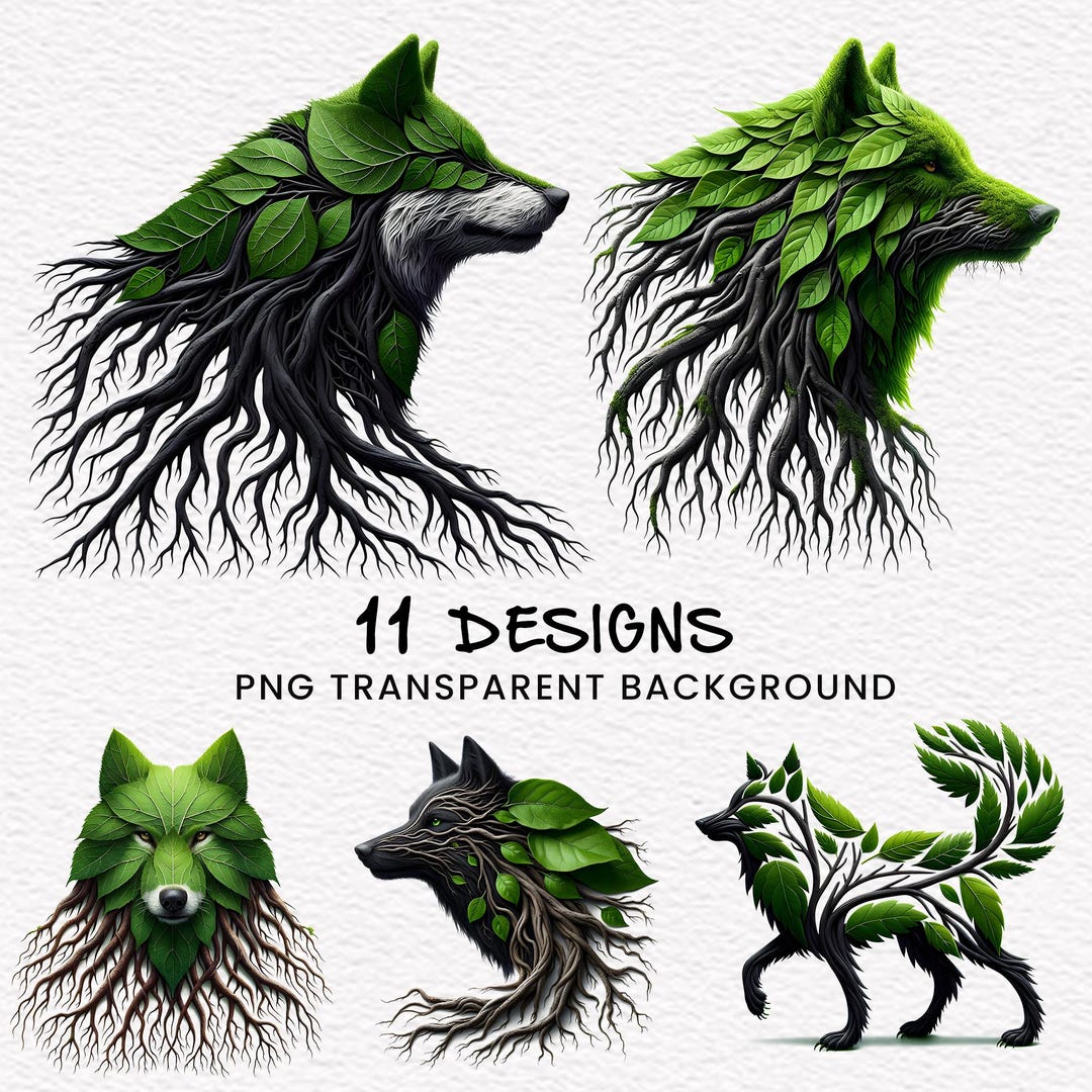 Wolf Clipart, Wolf Roots, Wolf Nature, Forest Wolf, Wolf Roots and Leaf ...