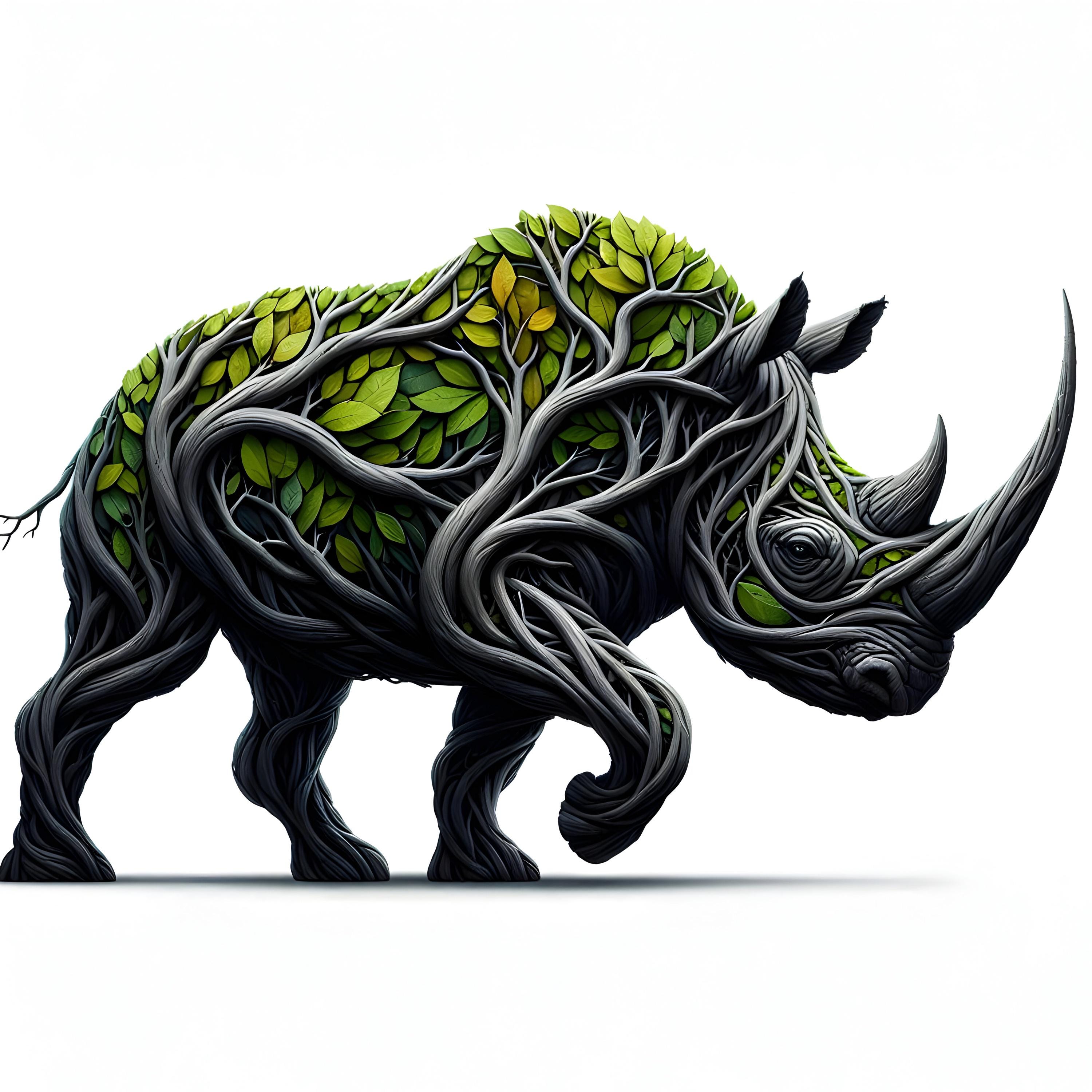 Rhino Clipart, Rhino Roots Twigs, Rhino Nature, Leaf Branch Rhino ...