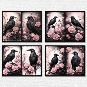 Black Raven Crow Flower Junk Journal Page, Raven Flowers, Raven Crow ...