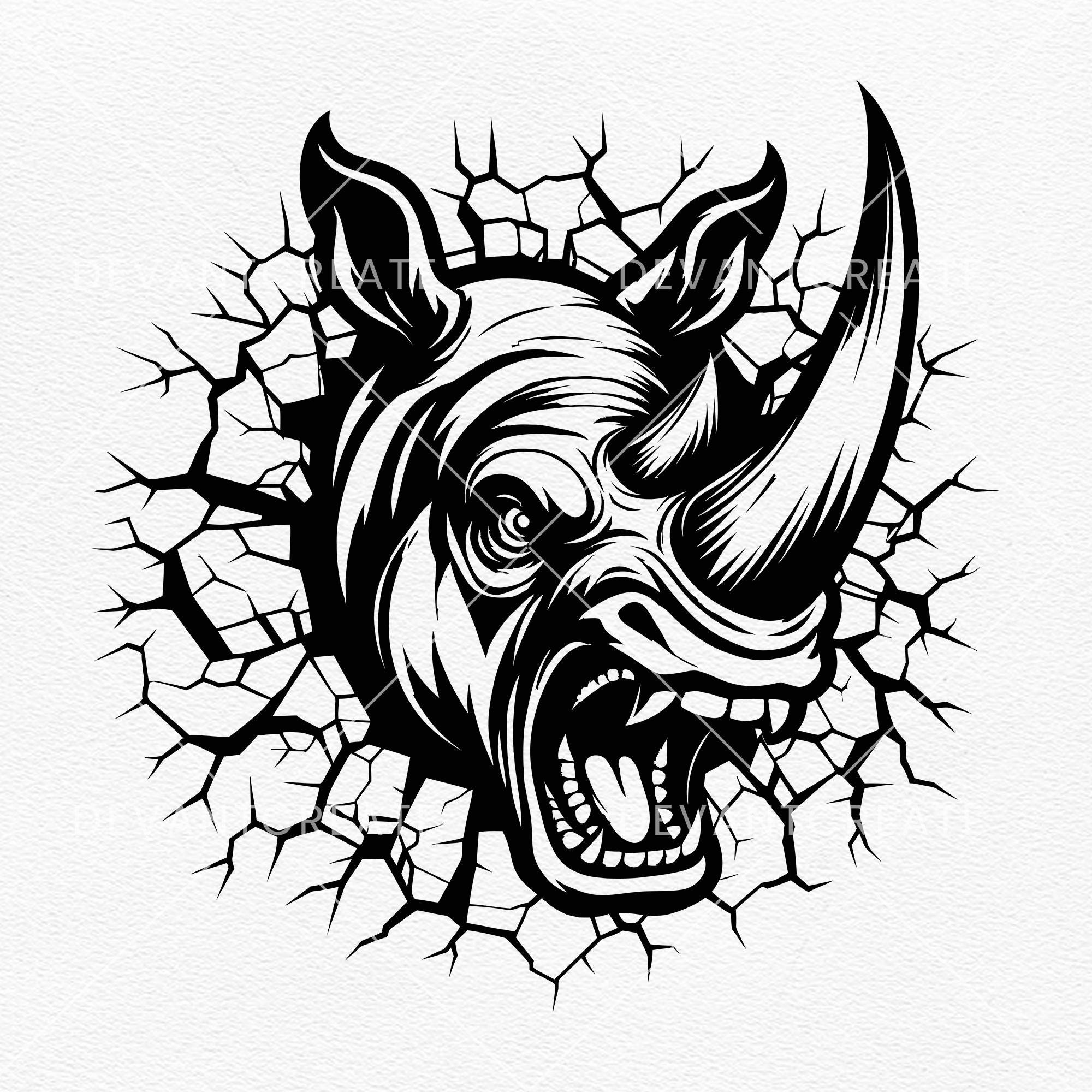 Smashing Rhino SVG, Rhinoceros SVG, Charging Rhino, Rhino Head, Angry ...