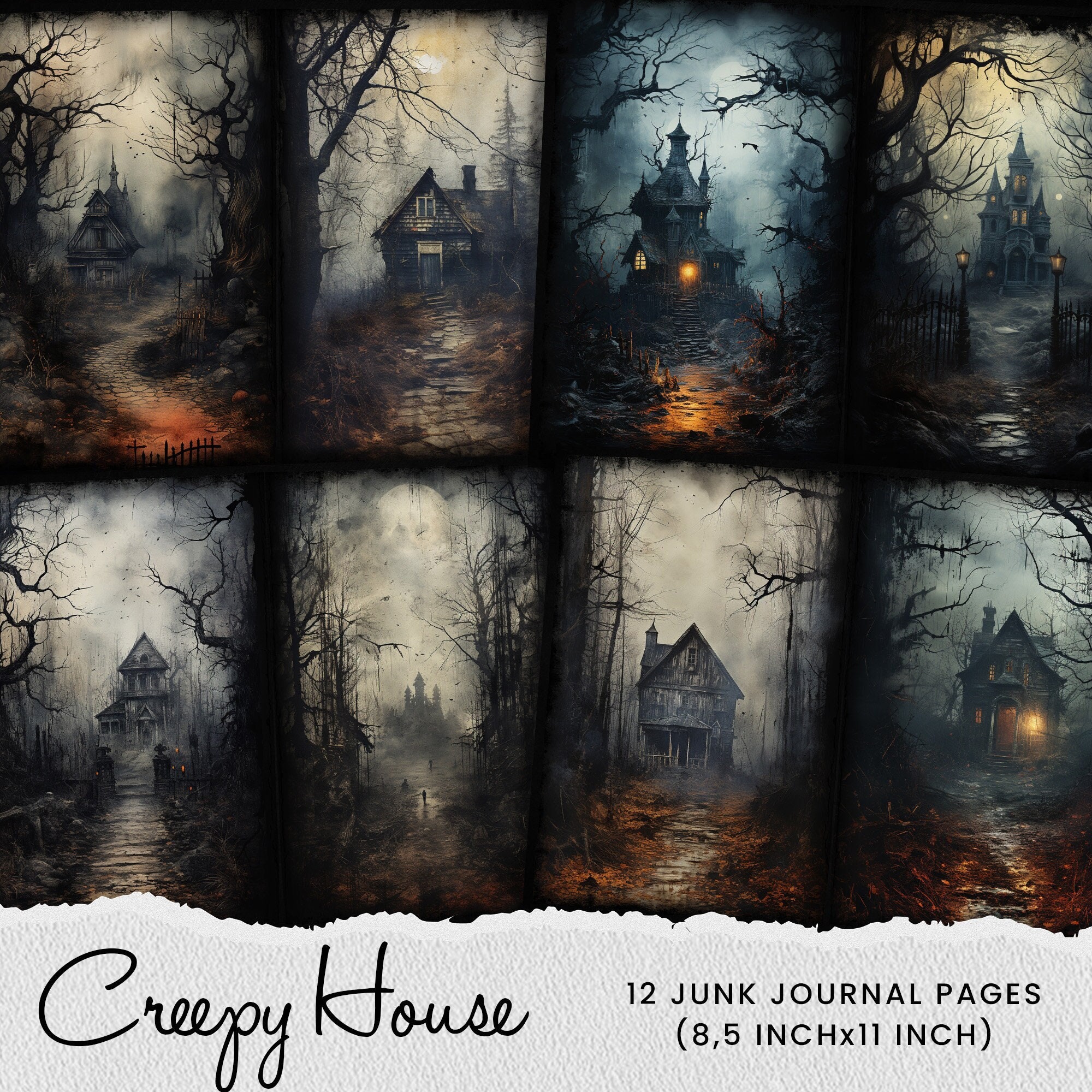 Dark Horror House Junk Journal Page, Creepy House, Horror Junk Journal ...