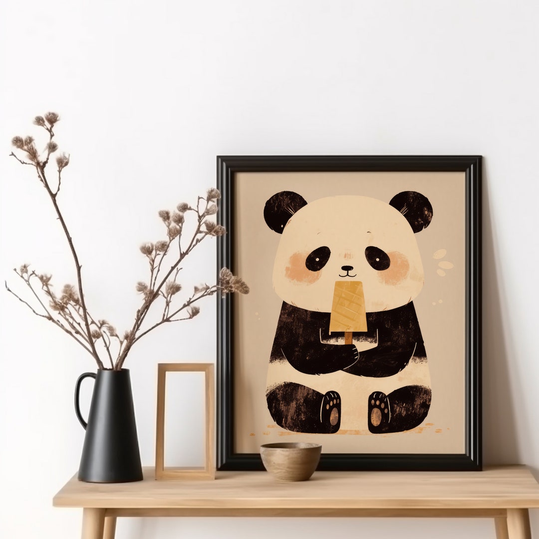 Popsicle Panda Poster, Adorable Asian Panda Eating, Kitchen Panda Wall ...