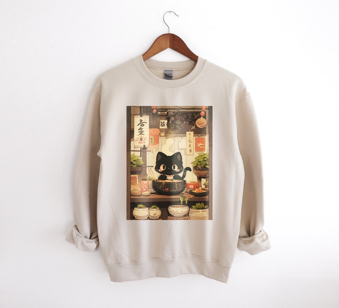 Ramen Noodles Cat Sweatshirt Cat Lover Gift Cute Ramen Kitten Japanese ...