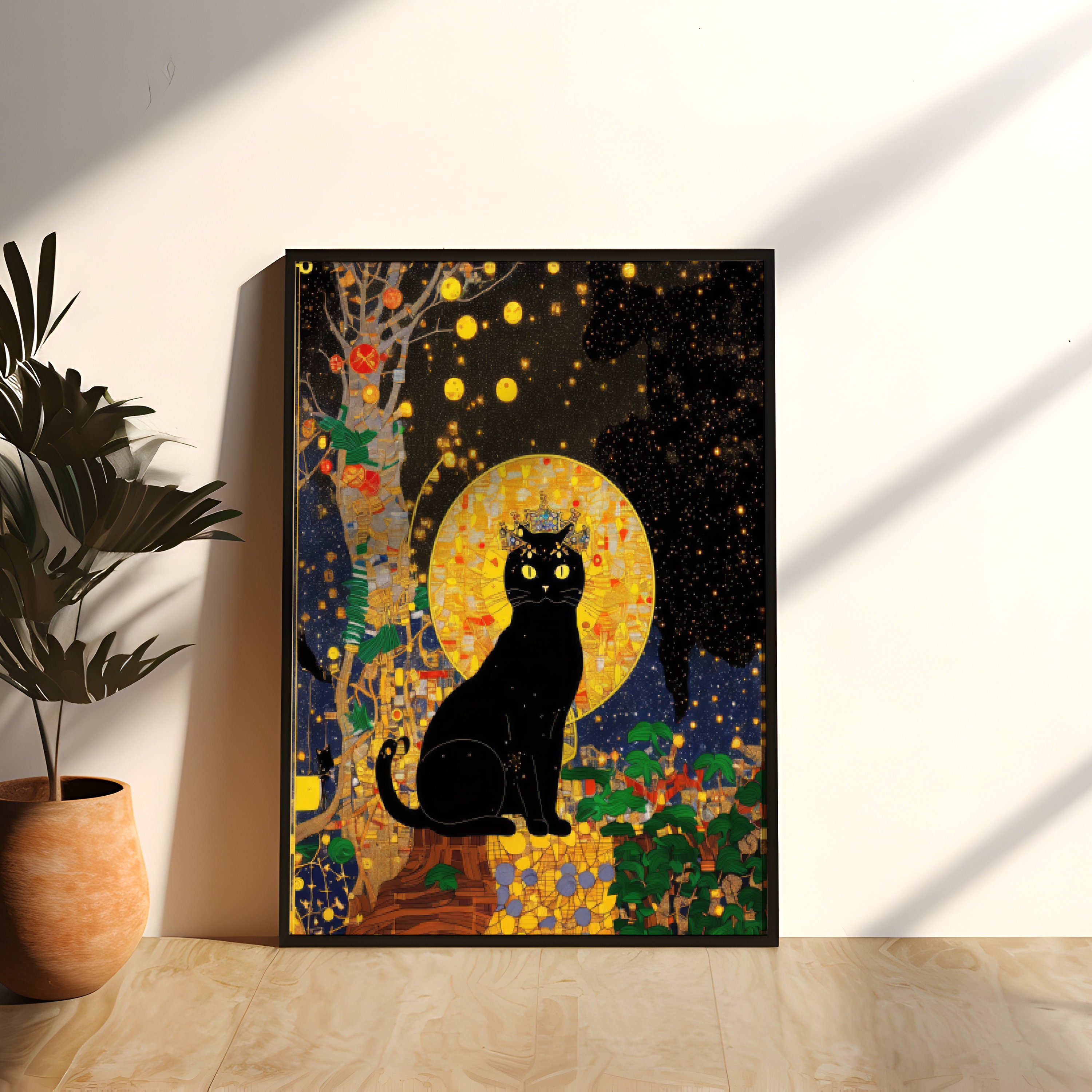 Black Cat Klimt Inspired Original Cat King Wall Art Poster Modern ...