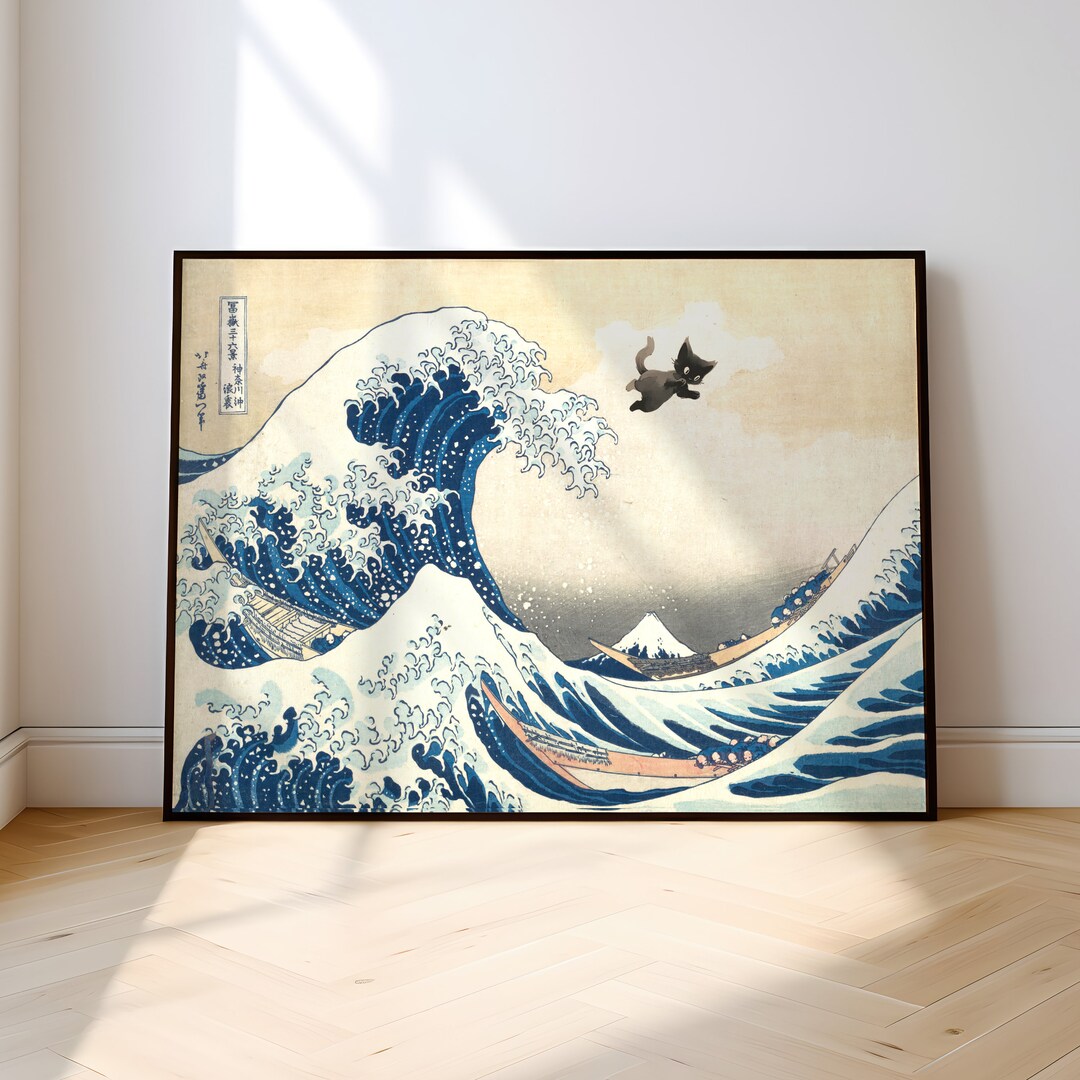 The Great Wave off Kanagawa Black Cat Japanese Art Katsushika Hokusai ...