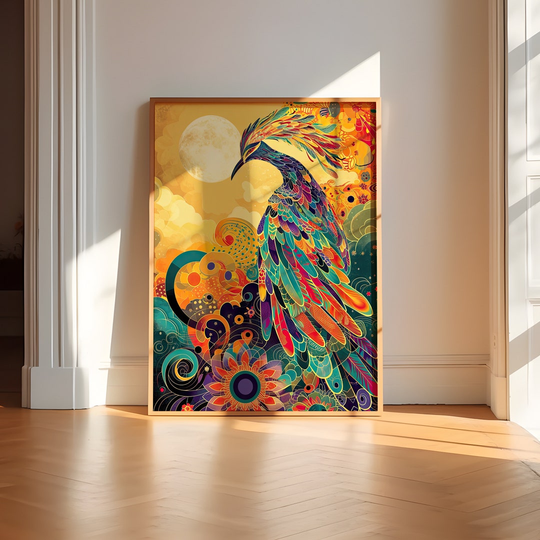 Mythical Phoenix Poster, Vibrant Colorful Bird Artwork, Fantasy Phoenix ...