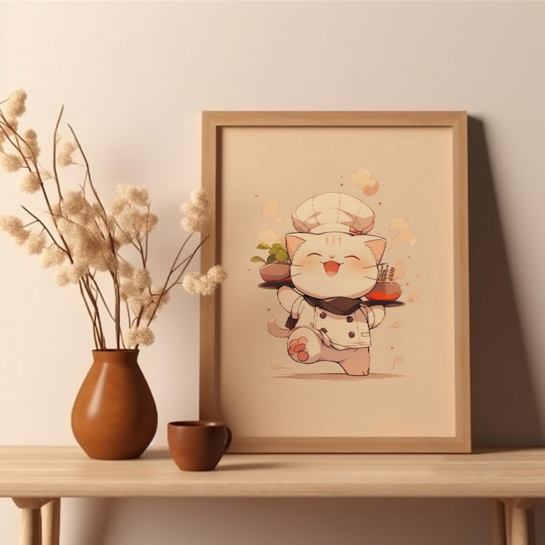 Cat Chef Kitty Art Print, Animals, Whimsical, Japanese Kitchen Home ...