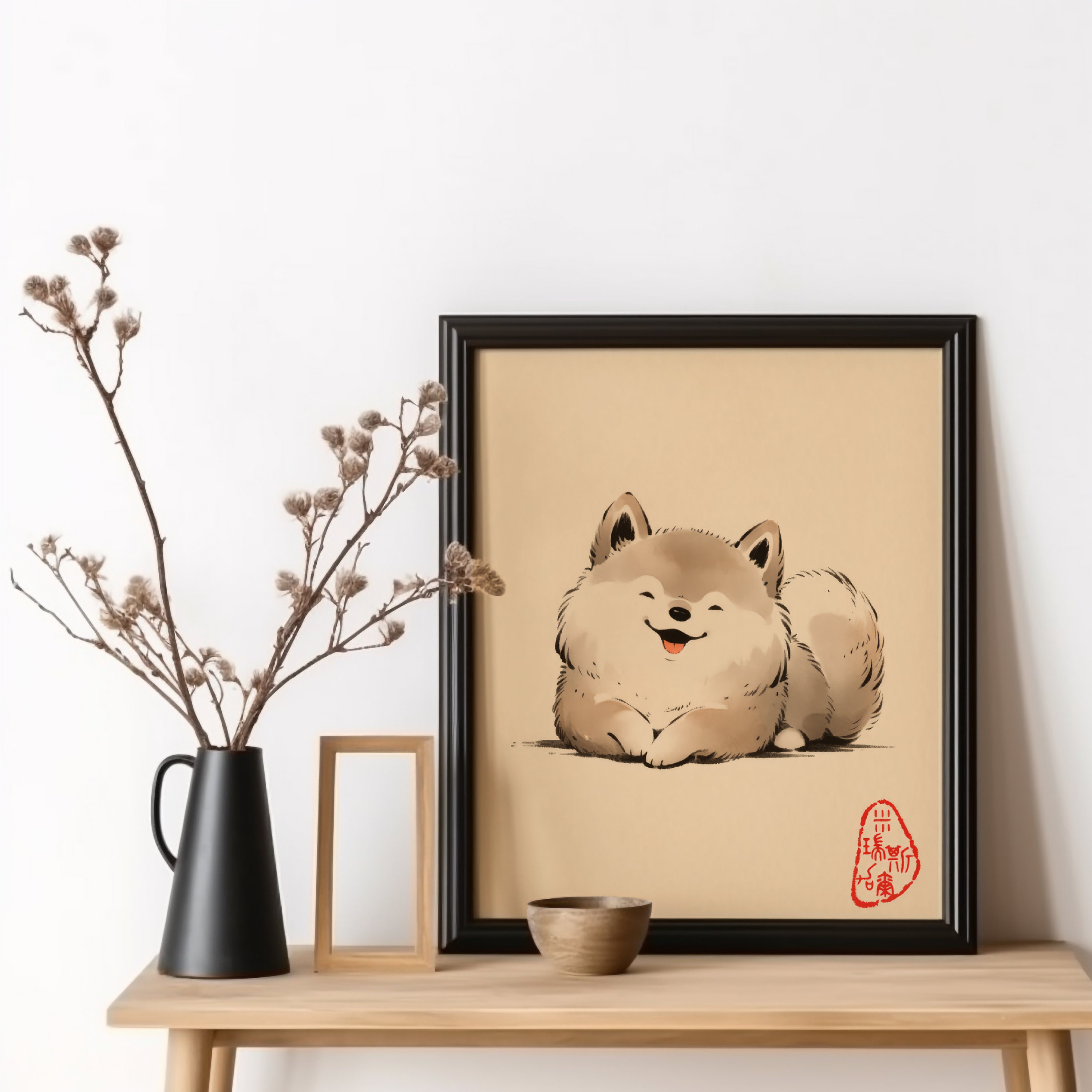 Cute Japanese Dog Art Print Shibe Japanese Wall Decor Woodblock Poster ...