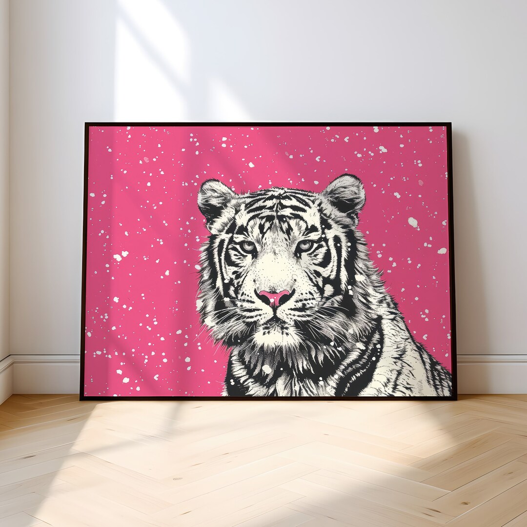 Hot Pink Tiger Poster, Snowy Tiger Art Print, Minimalist Tiger Wall Art ...