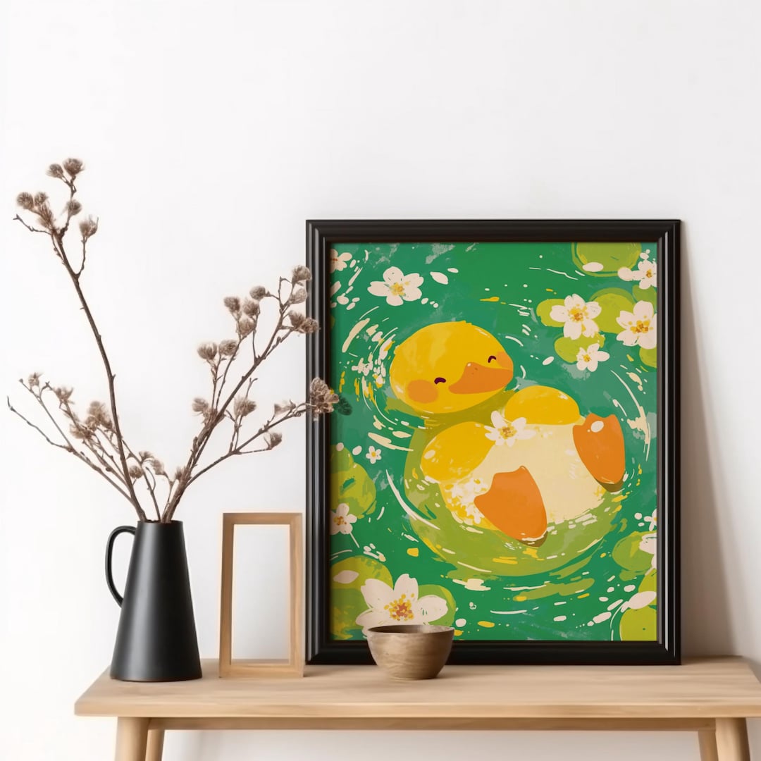 Anime Duck Wall Art Cute Kawaii Duck Art Print Bathroom Decor Duck ...