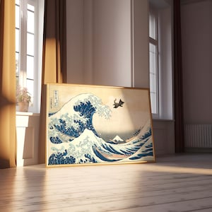 The Great Wave off Kanagawa Black Cat Japanese Art Katsushika Hokusai ...